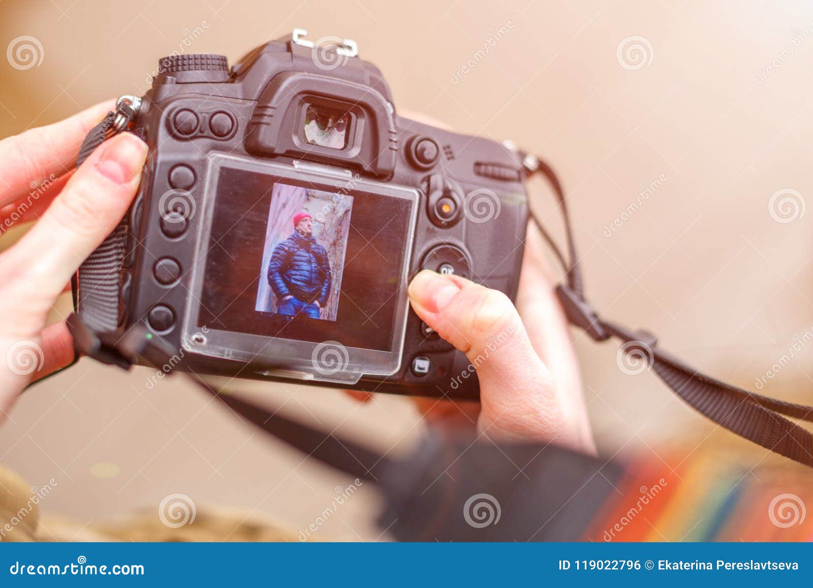 The Camera in the Hands of a Beautiful Frame on the Screen Stock Photo ...
