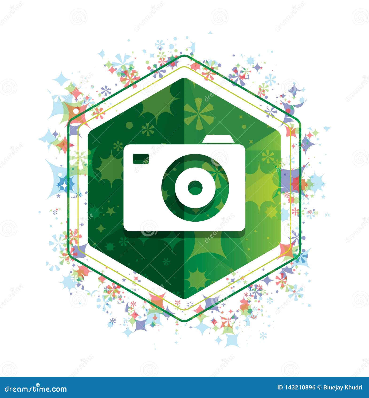 Camera Icon Floral Plants Pattern Green Hexagon Button Stock ...