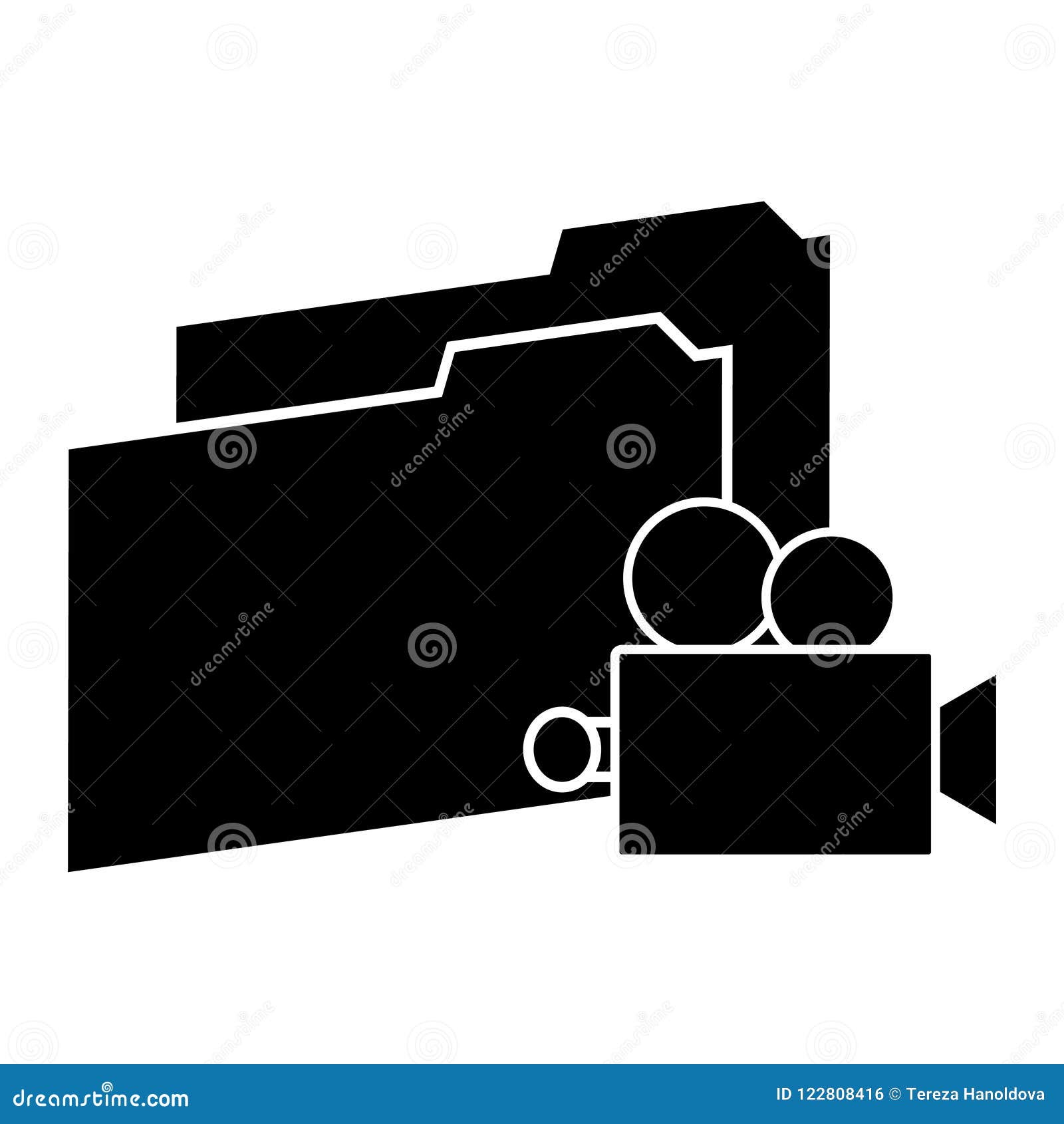 Camera Icon with Folders on White Background. Vector Illustration Stock ...