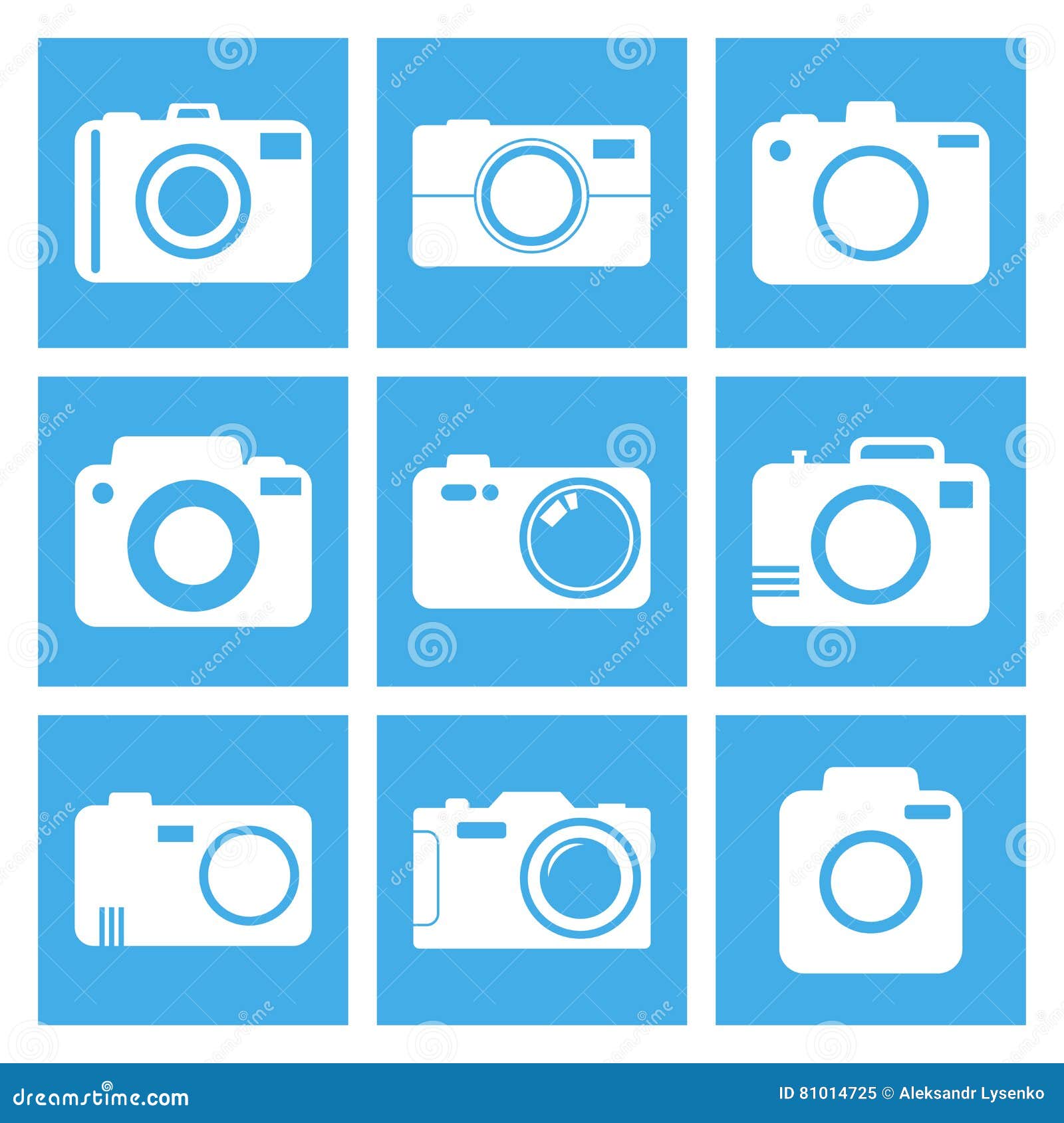 Camera Icon Set on Blue Background. Stock Vector - Illustration of ...