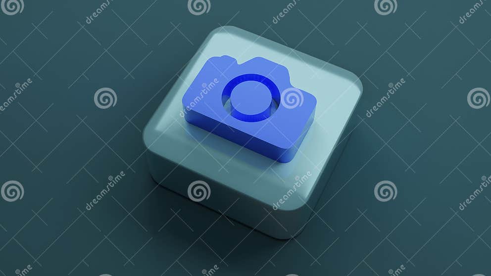 Camera Icon on Square Shape , 3d Rendering Stock Illustration ...