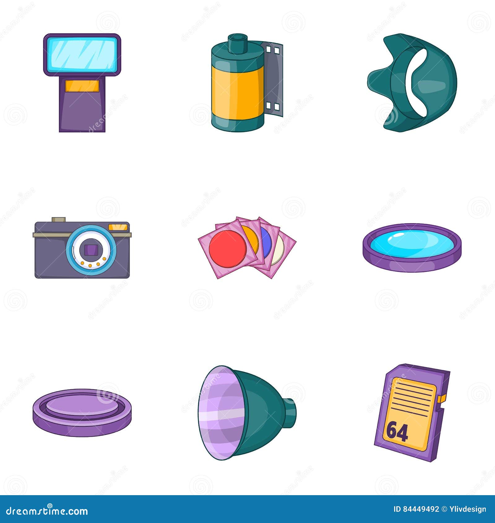 Camera Icons Set, Cartoon Style Stock Vector - Illustration of light ...