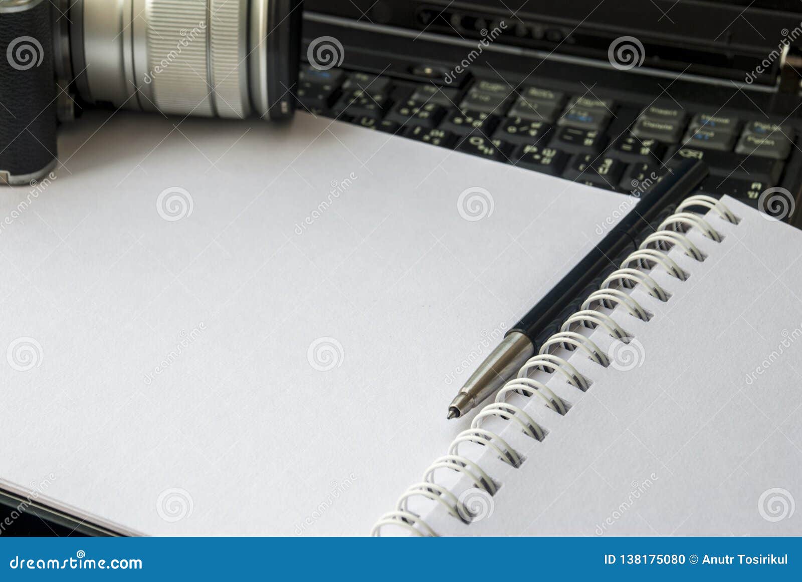 Work Device with Laptop, Notebook, Camera Stock Photo - Image of white ...