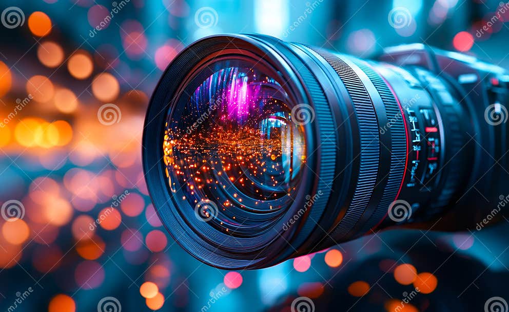 A Camera Lens with a Blurry Background and a Bright, Colorful Stock ...