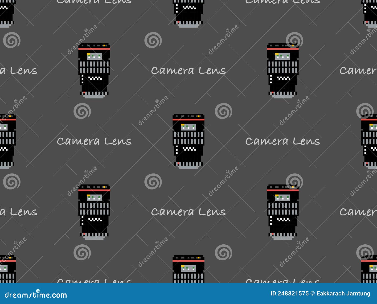 Camera Lens Seamless Pattern on Gray Background. Pixel Style Stock ...