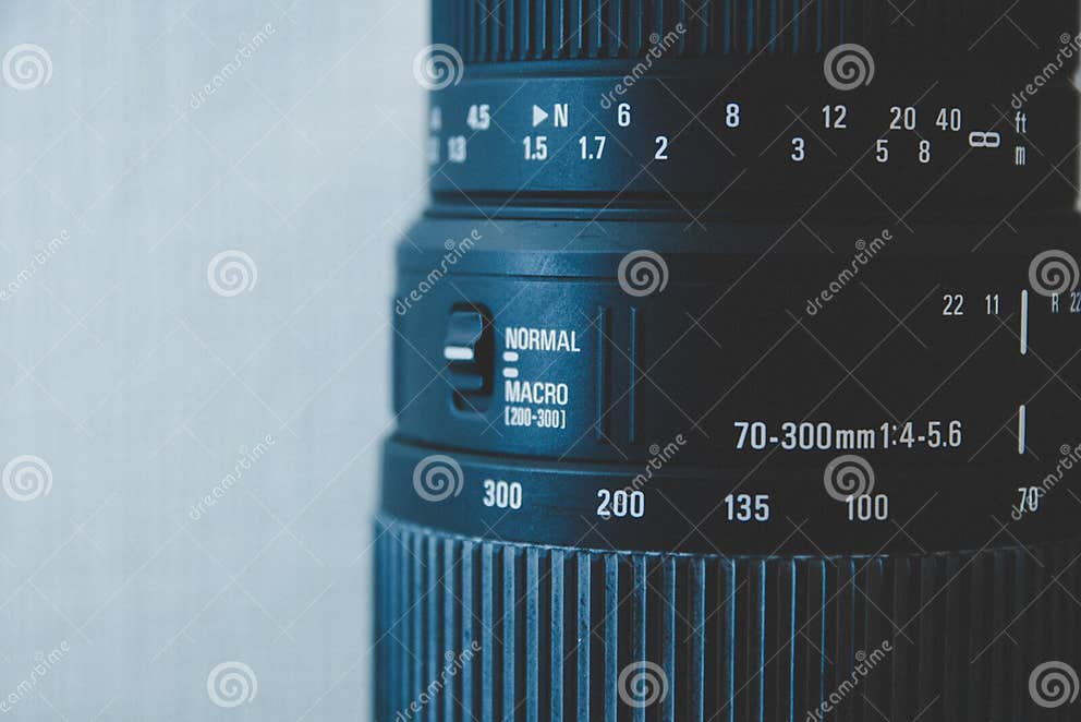 Camera Lens Close Up Marked with Various Numbers. Stock Image - Image ...