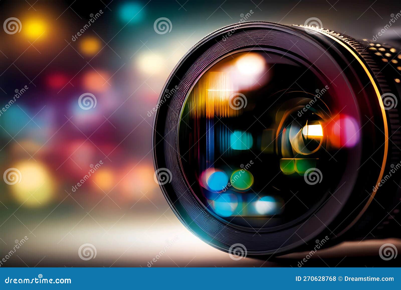 Camera Lens on Colorful Bokeh Background. Generative Ai Design Stock ...