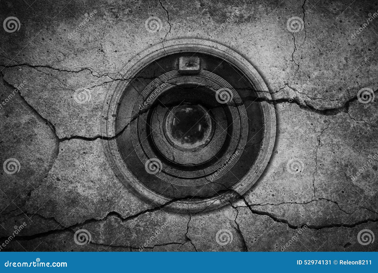 The Camera Lens is on Cracked Cement Background Stock Image - Image of ...