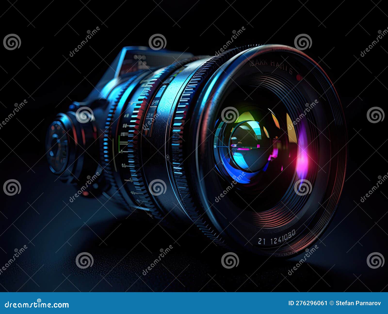 Camera Lens on Darkstage, Ai-generated Artwork Stock Illustration ...