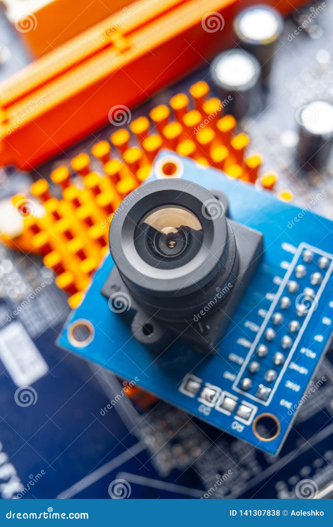 Camera with Lens on Electronic Integrated Circuit Board. Concept of ...