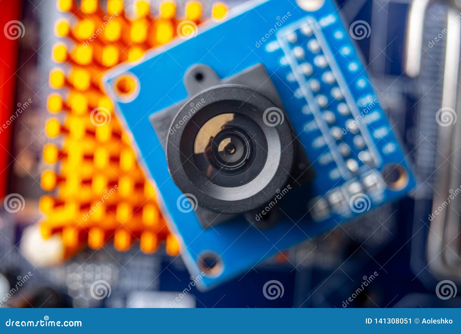 Camera with Lens on Electronic Integrated Circuit Board. Concept of ...
