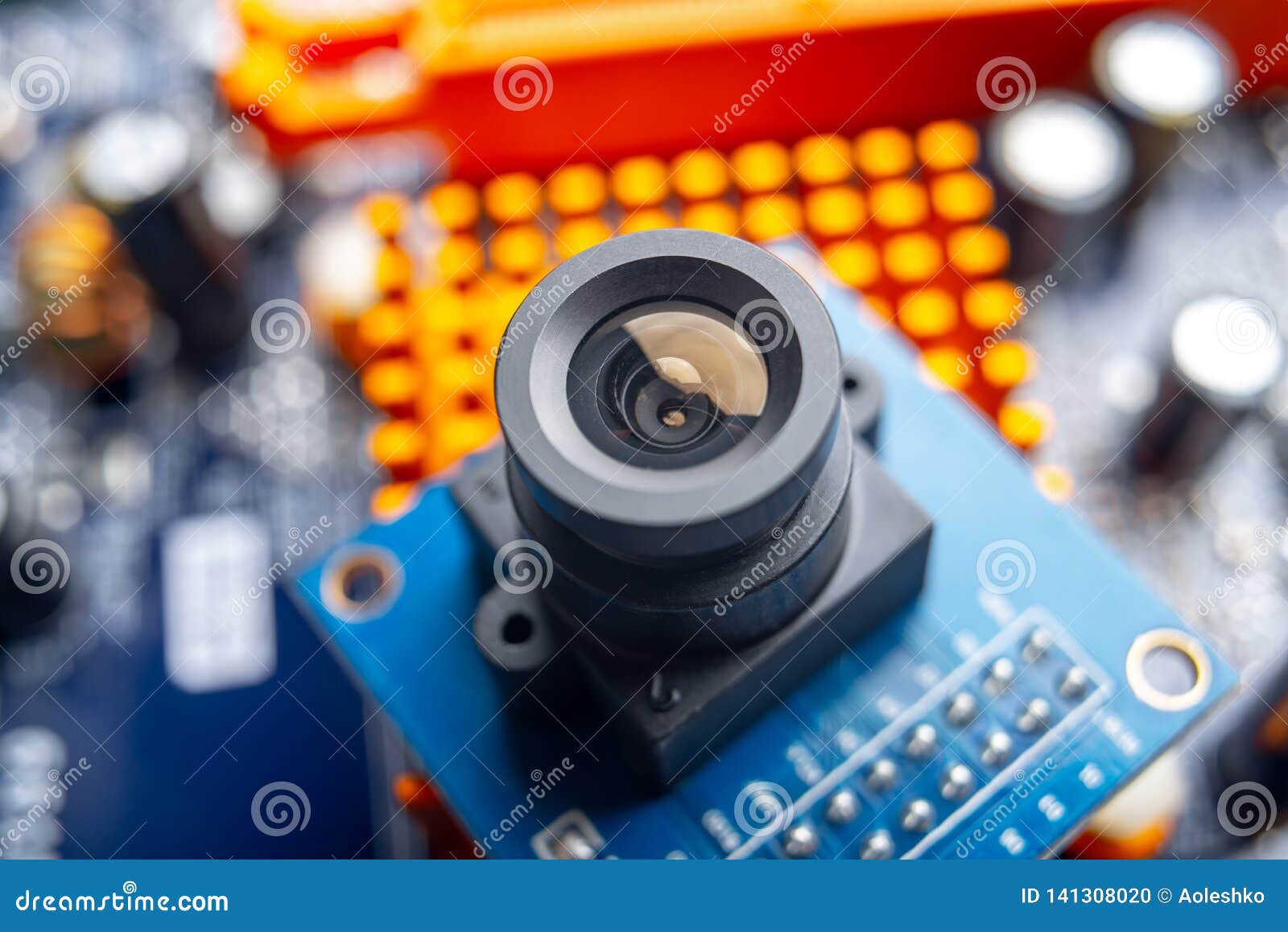 Camera with Lens on Electronic Integrated Circuit Board. Concept of ...