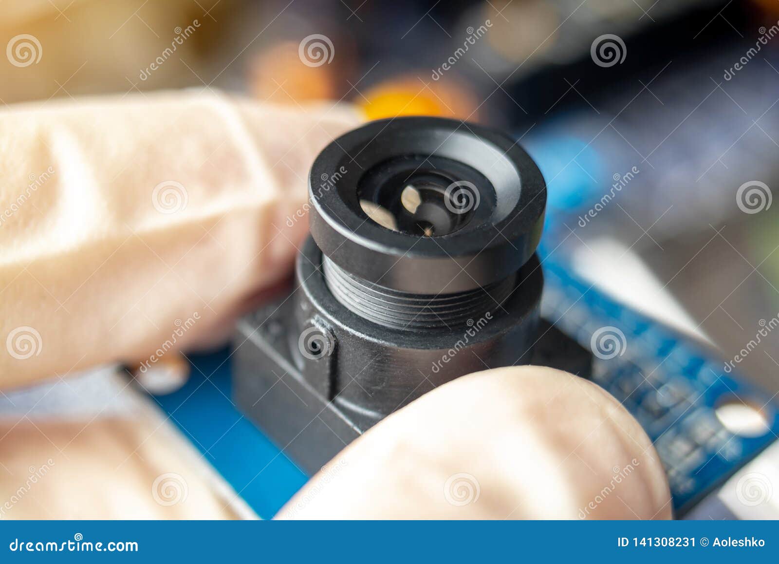 Camera with Lens on Electronic Integrated Circuit Board. Concept of ...