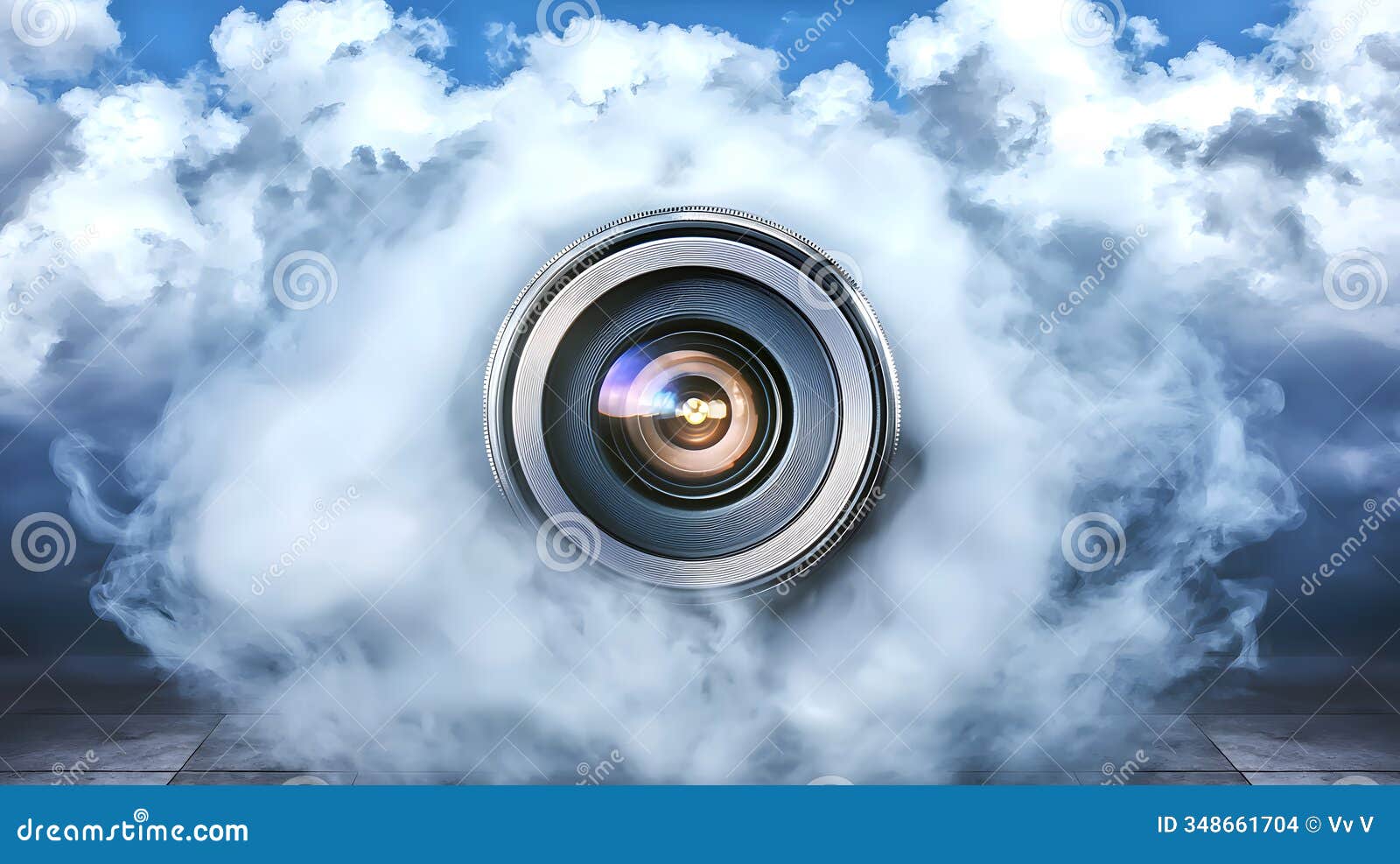 Camera Lens Emerging from a Misty Background Stock Illustration ...