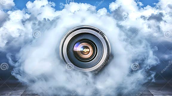 Camera Lens Emerging from a Misty Background Stock Illustration ...