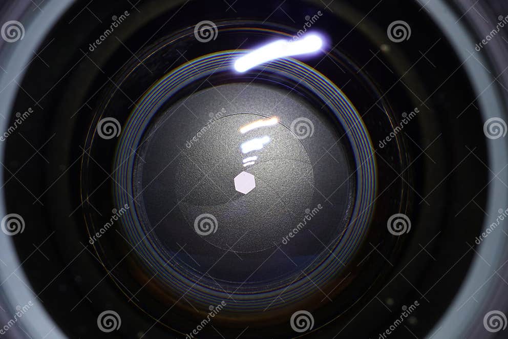 Camera Lens with Light and Lens Flare, Close-up Stock Photo - Image of ...