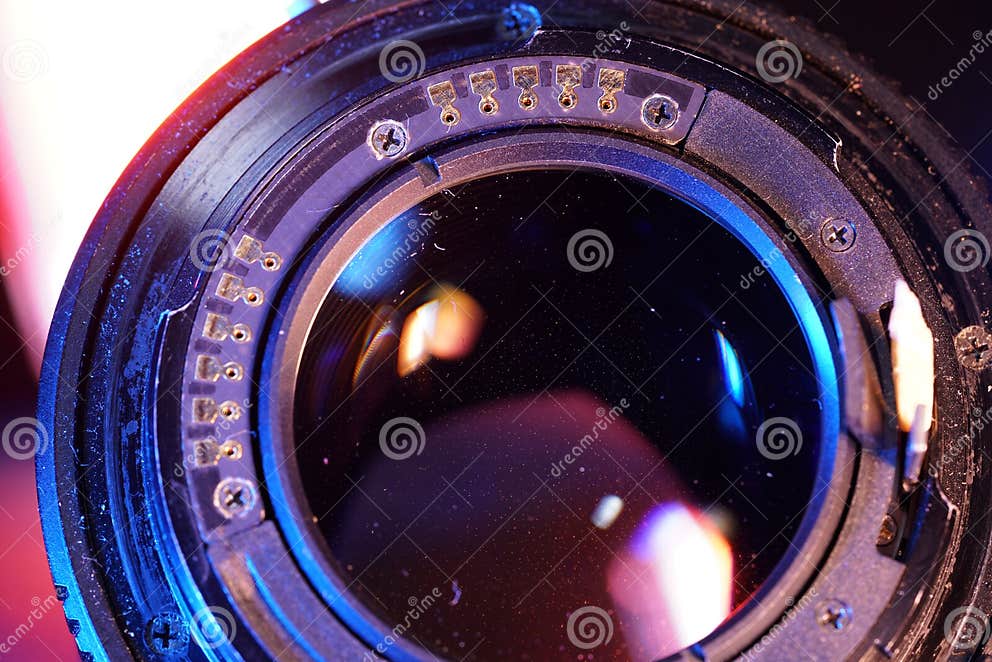 Camera Lens with Light and Lens Flare, Close-up Stock Image - Image of ...