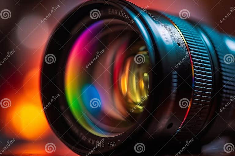 Camera Lens with Rainbow Refraction on a Background Stock Illustration ...