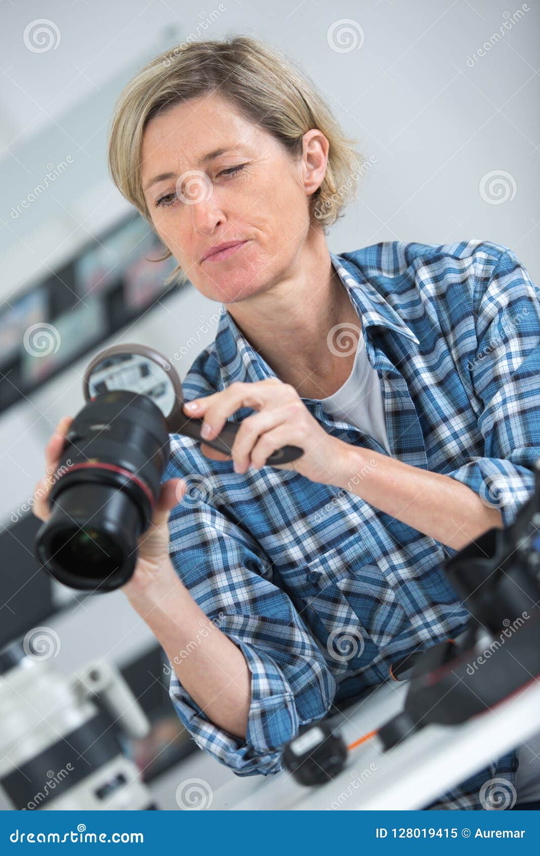 Camera Lens Repair Set in Photo Engineer Workshop Stock Image - Image ...