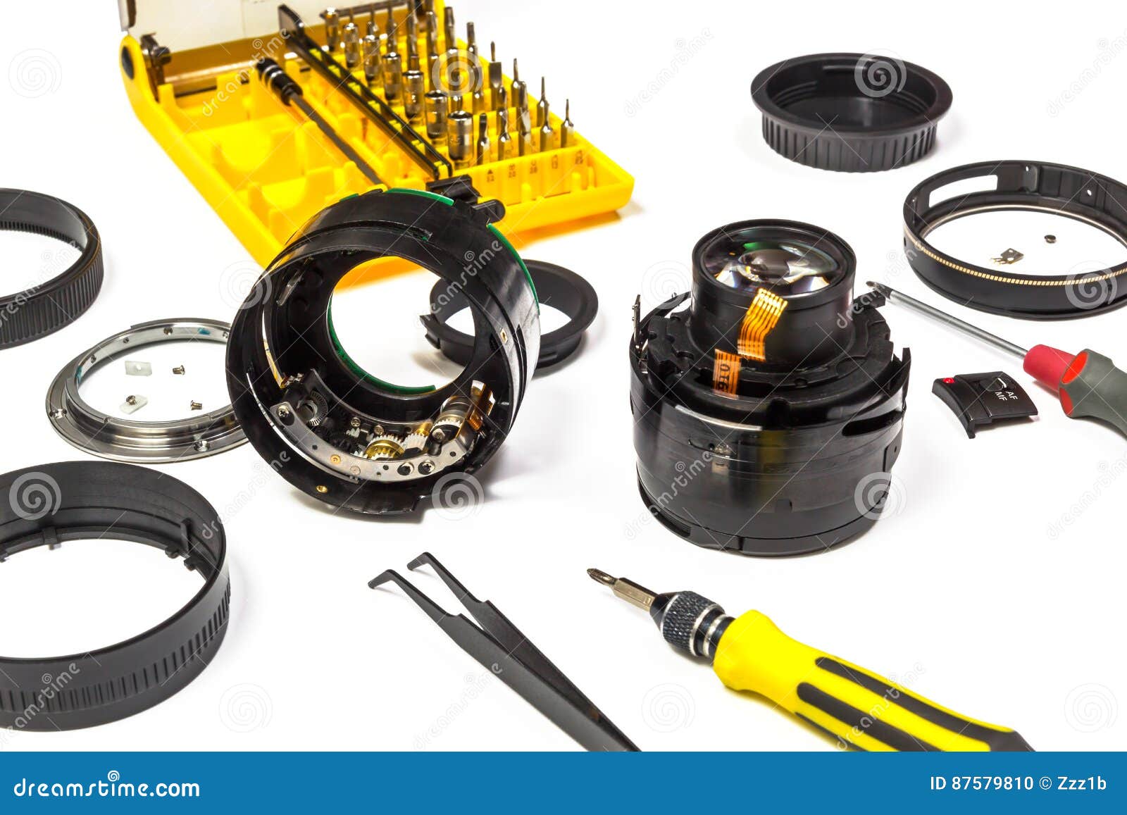 Camera Lens Repair on White Background Stock Photo - Image of ...