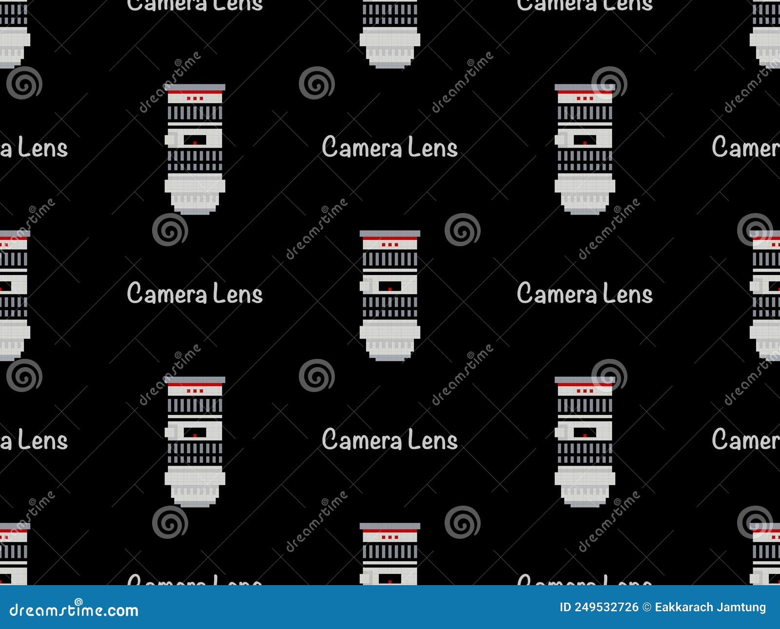Camera Lens Seamless Pattern on Black Background. Pixel Style Stock ...