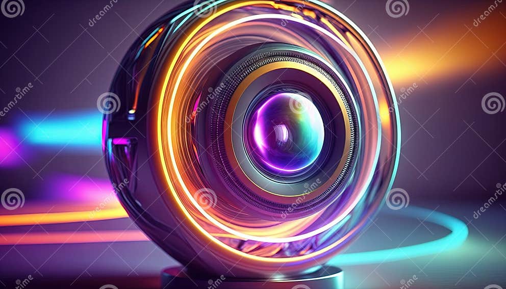 A Camera Lens is Shown with a Colorful Light Pattern on it Stock ...