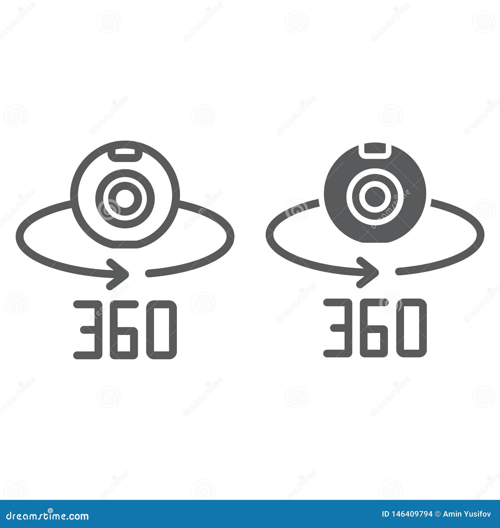 Camera 360 Line and Glyph Icon, Device and Rotation, Panoramic Camera ...