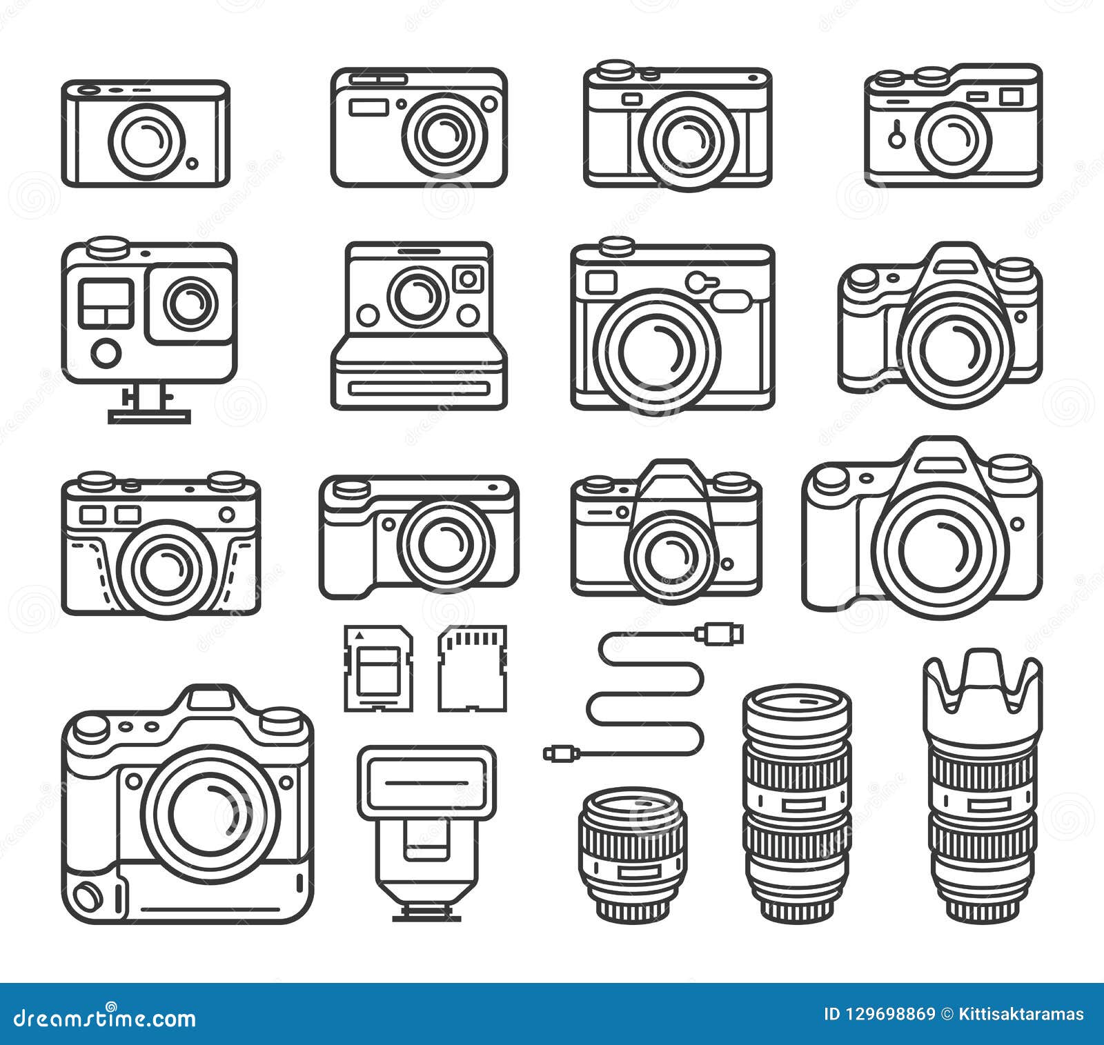 Camera Line Icons Set. Vector Illustration. Stock Vector - Illustration ...