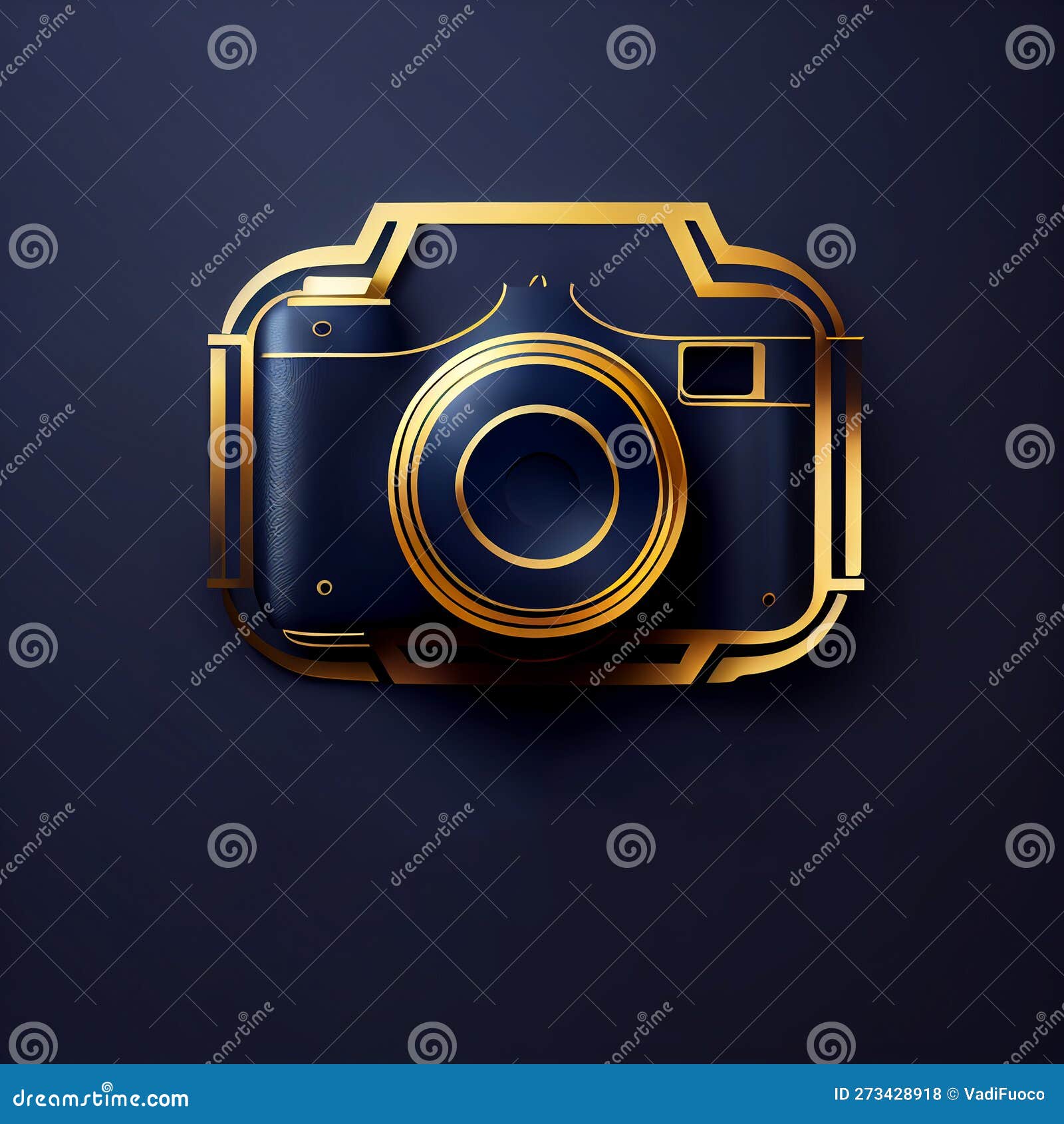 The Camera Logo is Gold on a Dark Blue Background Stock Illustration ...