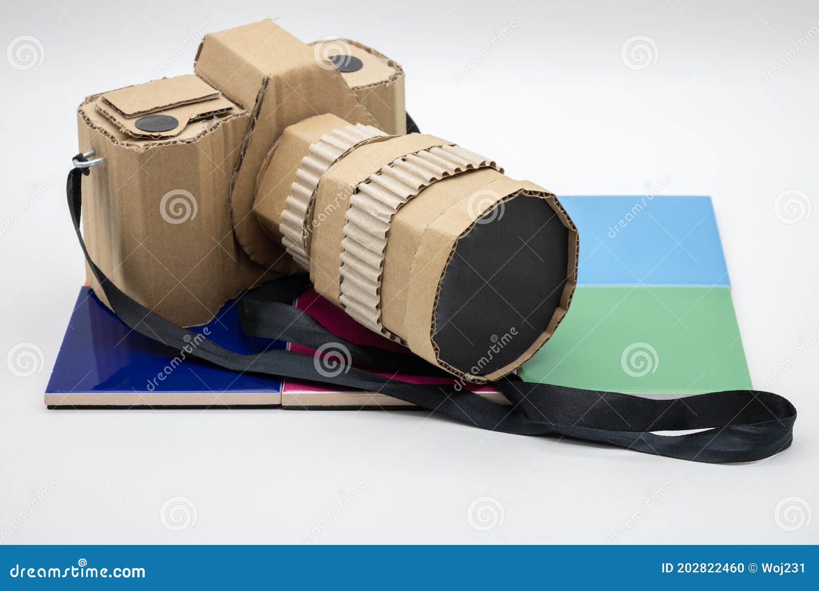 Cardboard Camera on Colored Pads Stock Photo - Image of game, display ...