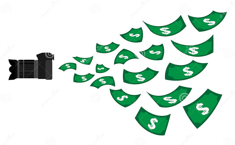 Camera makes money stock vector. Illustration of concept - 68435789