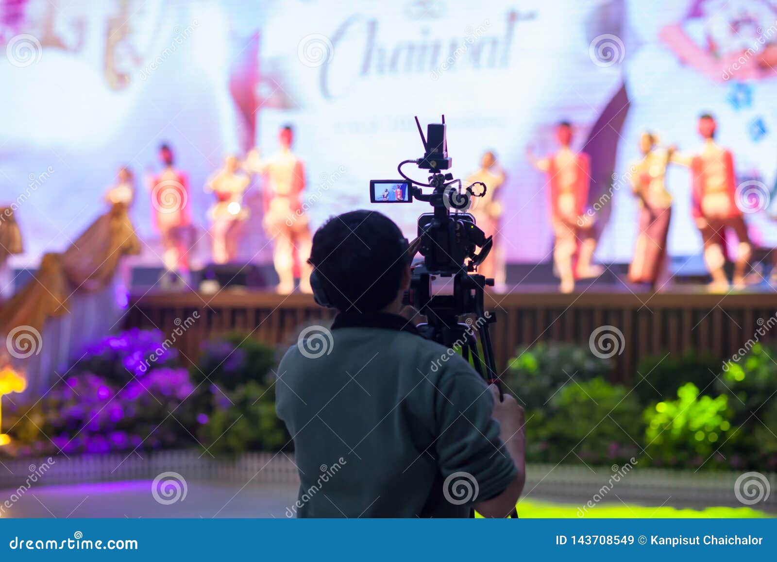 Camera Man Holding Video Camera Catch Motion in Interview or Broadcast ...