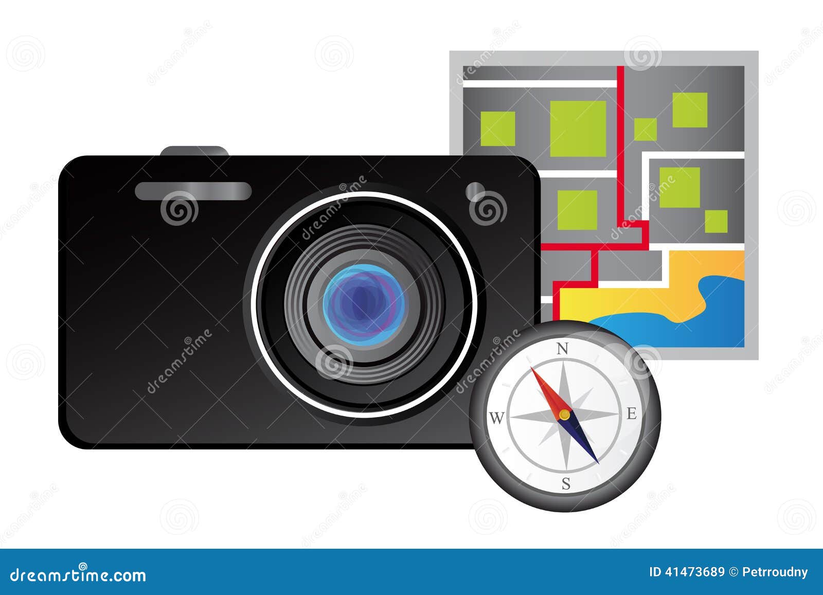 Camera, Map and Compass - Travel Concept Stock Vector - Illustration of ...