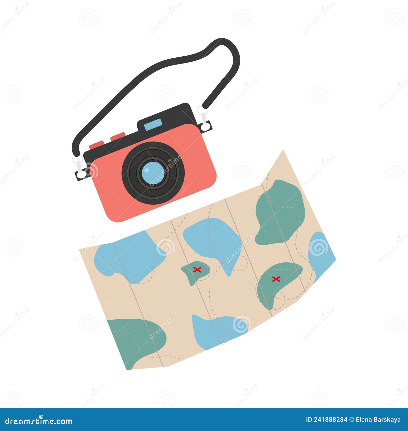 Camera and Map on White Background for Use in Tourism Design Stock ...
