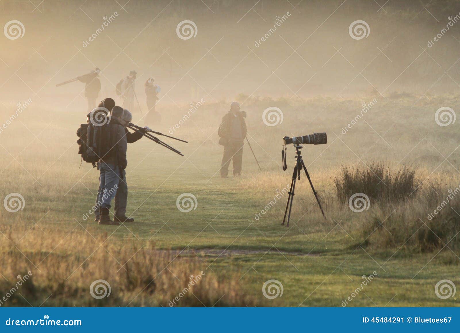 Camera men in the fog editorial photo. Image of gear - 45484291