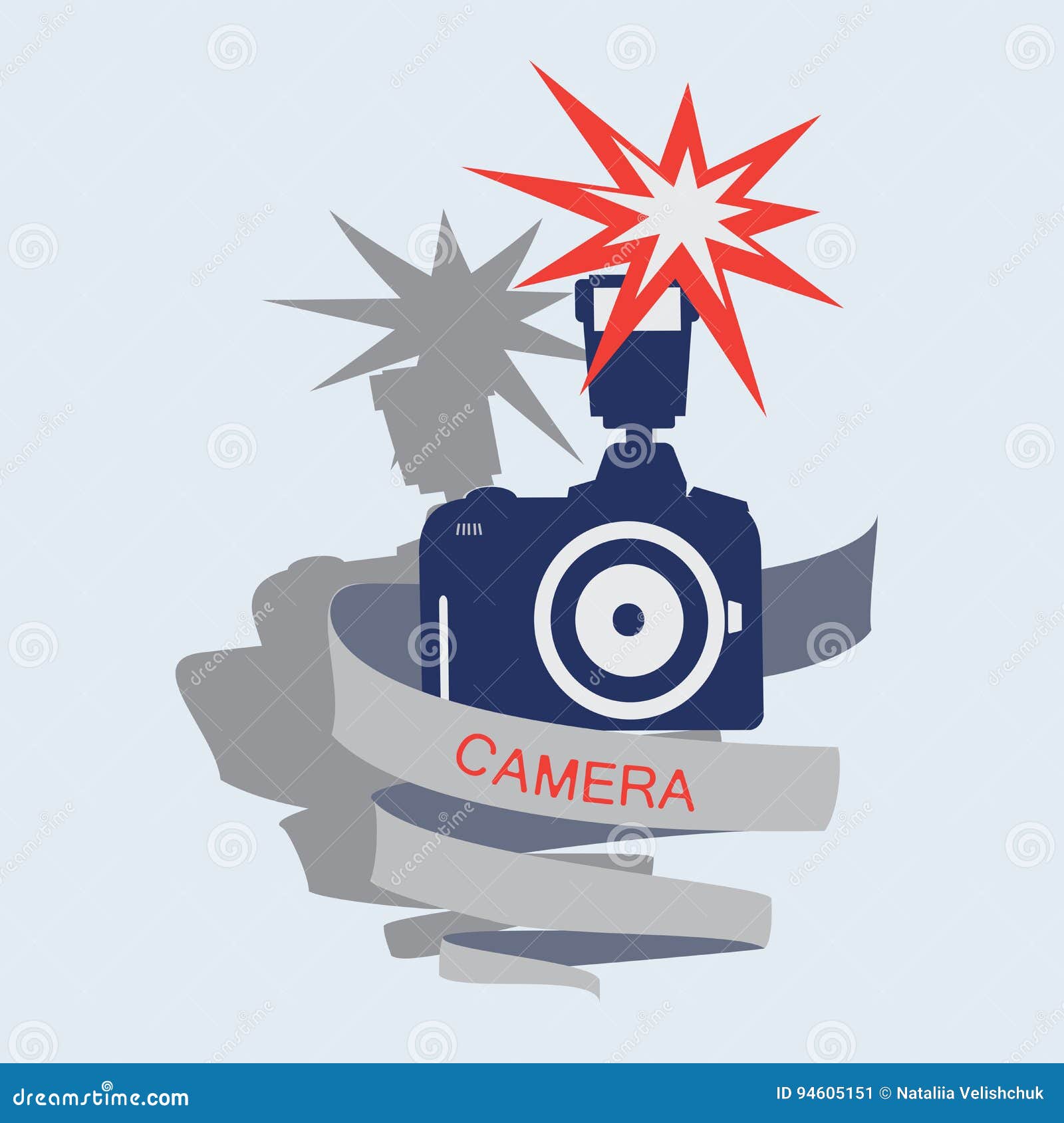Camera met flits en band vector illustratie. Illustration of fotograaf ...