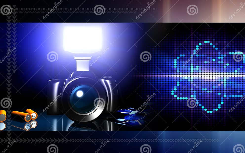 Camera Met Flitslicht En Baan Stock Illustratie - Illustration of saldo ...