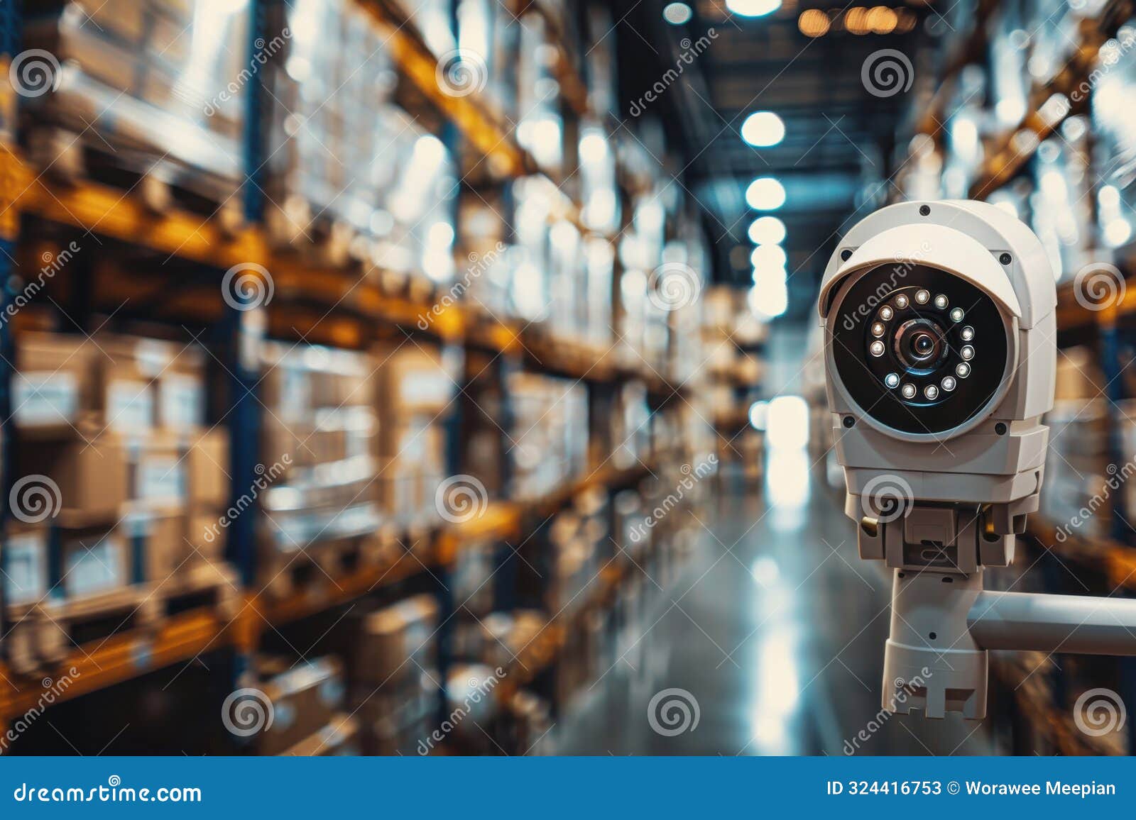 A Camera is Mounted on a Pole in a Warehouse Stock Image - Image of ...