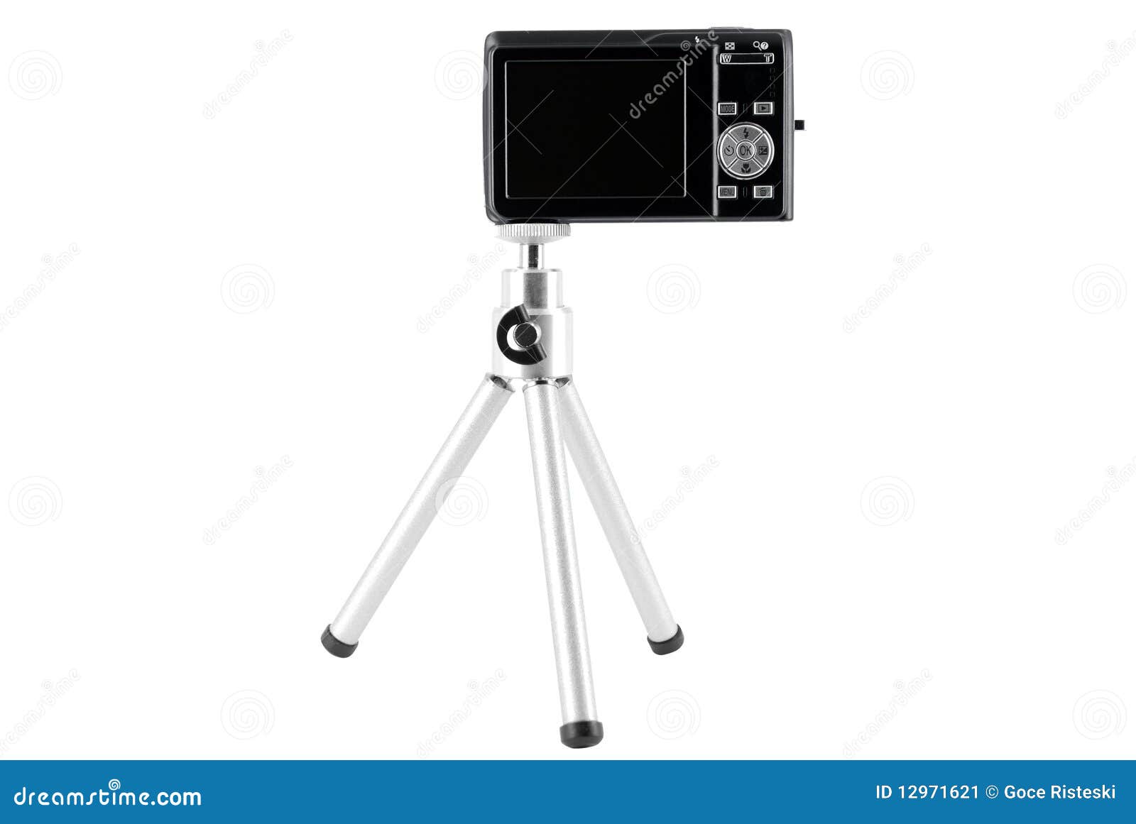 Camera mounted on tripod stock image. Image of display - 12971621