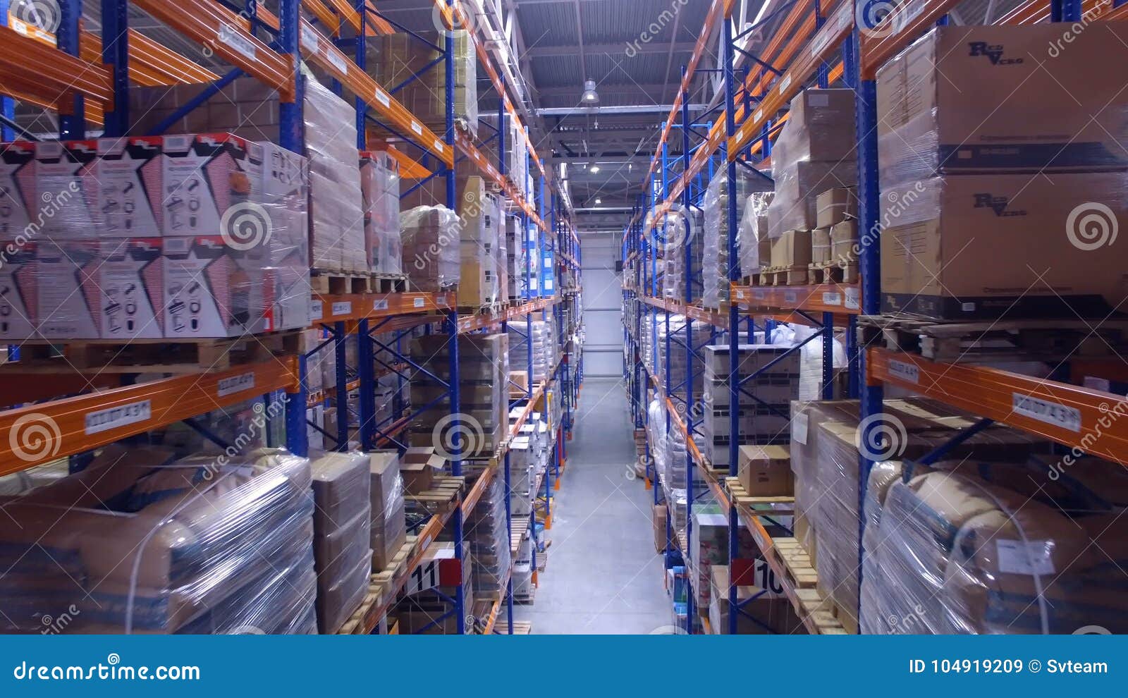 Camera Moving Straight between Warehouse Racking Rows. Stock Video ...