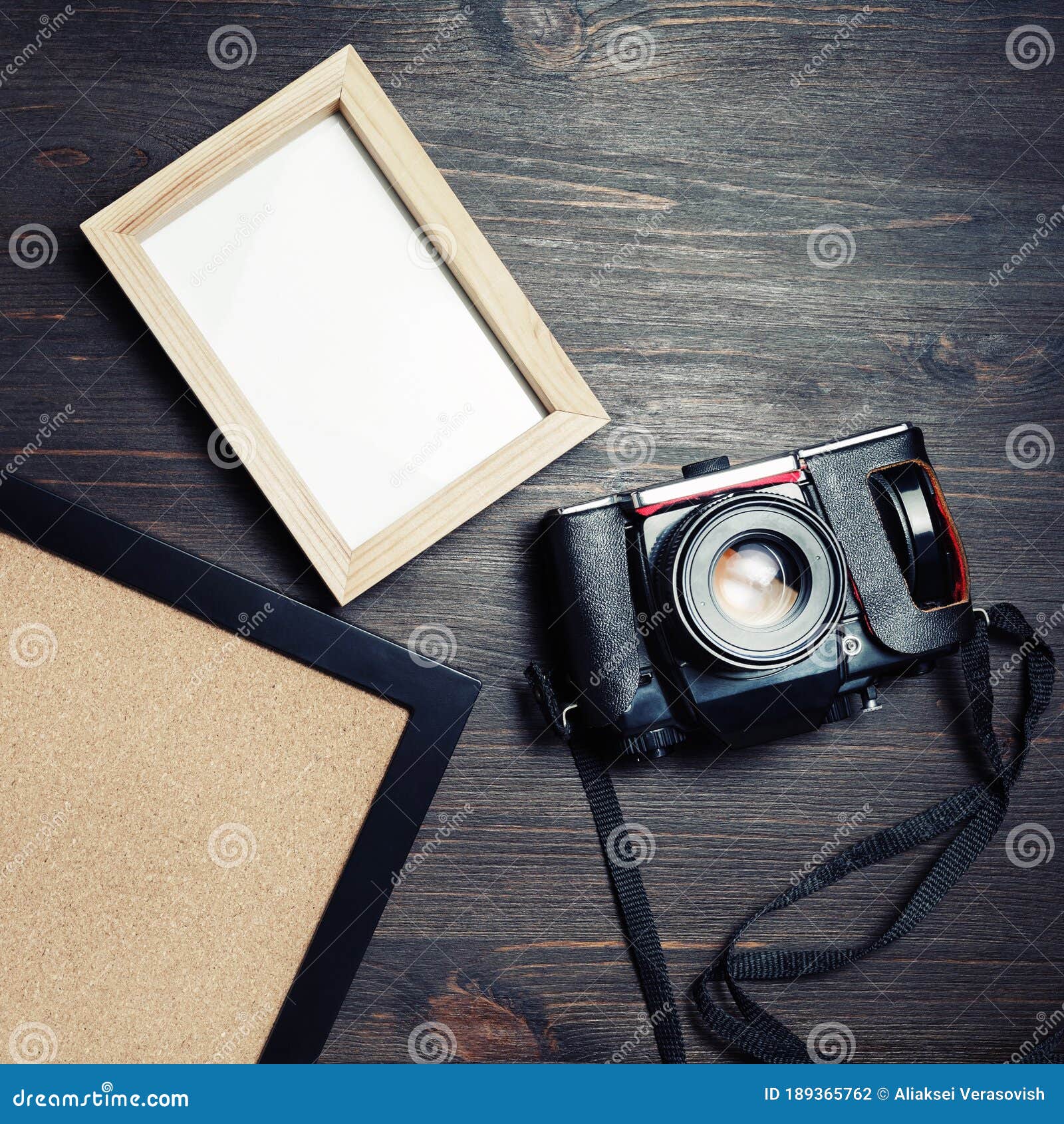 Camera and photo frames stock photo. Image of mockup - 189365762