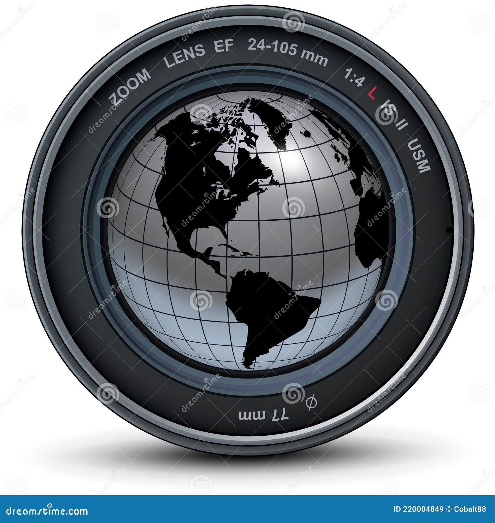 Camera Photo Lens and Silver Earth Globe Stock Vector - Illustration of ...