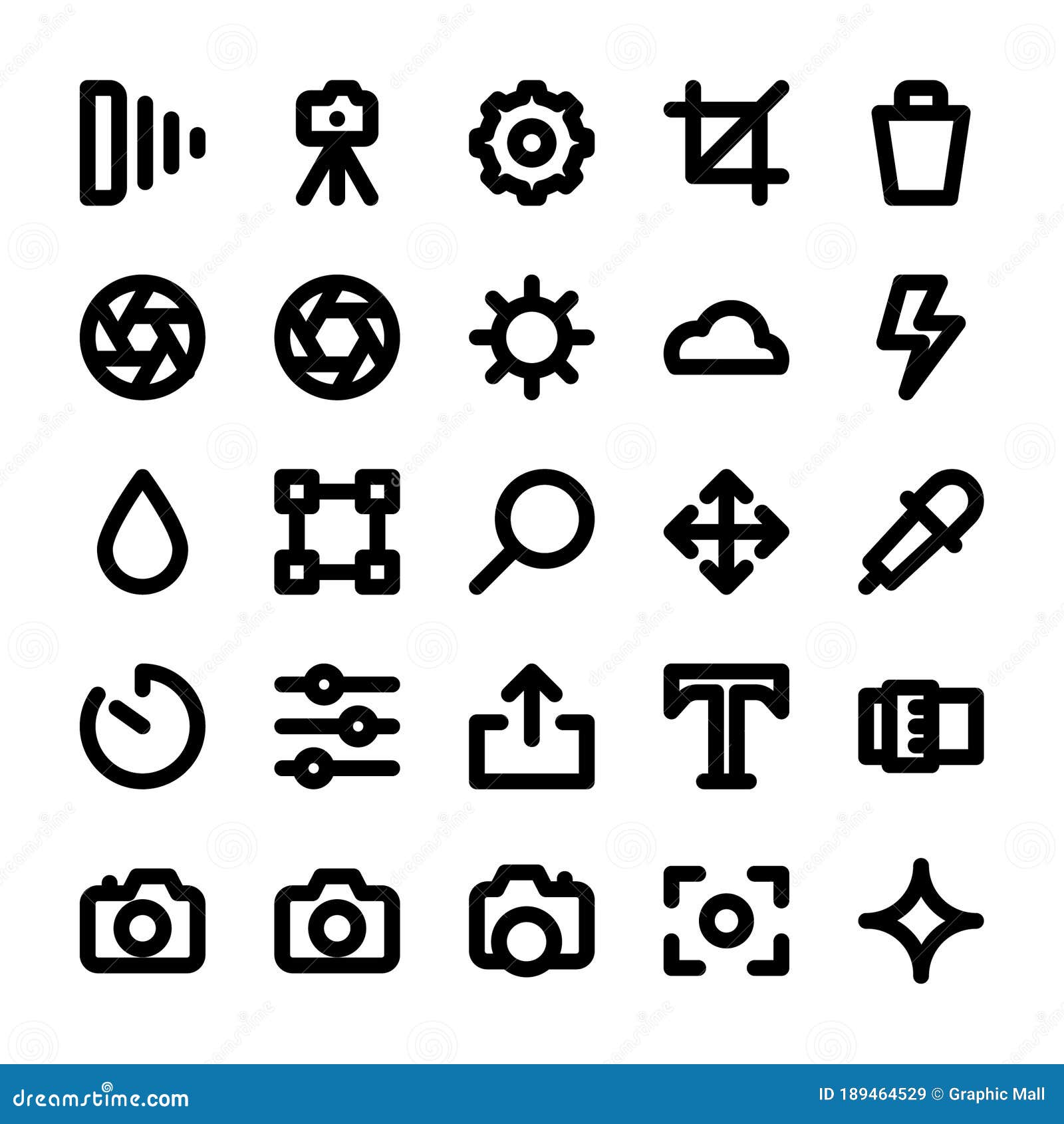 Camera 25-pictogrammen. vector illustratie. Illustration of glans ...