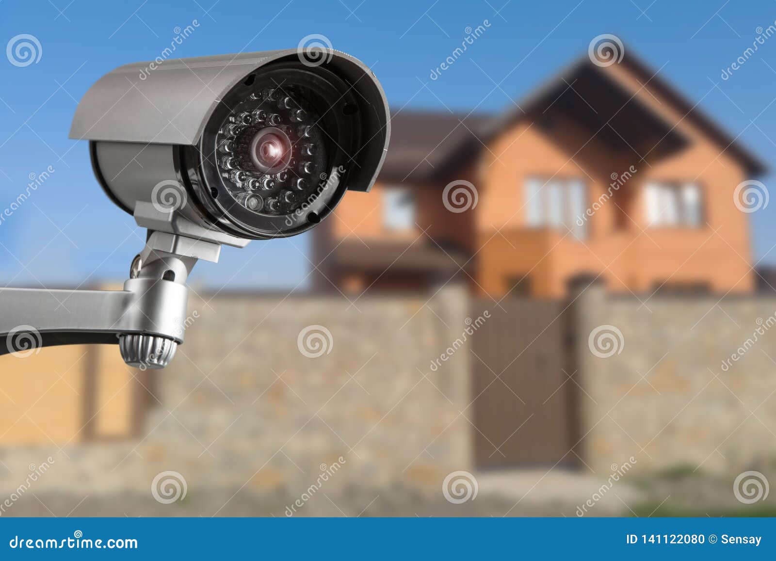 Camera and Private House on the Background Stock Photo - Image of cctv ...