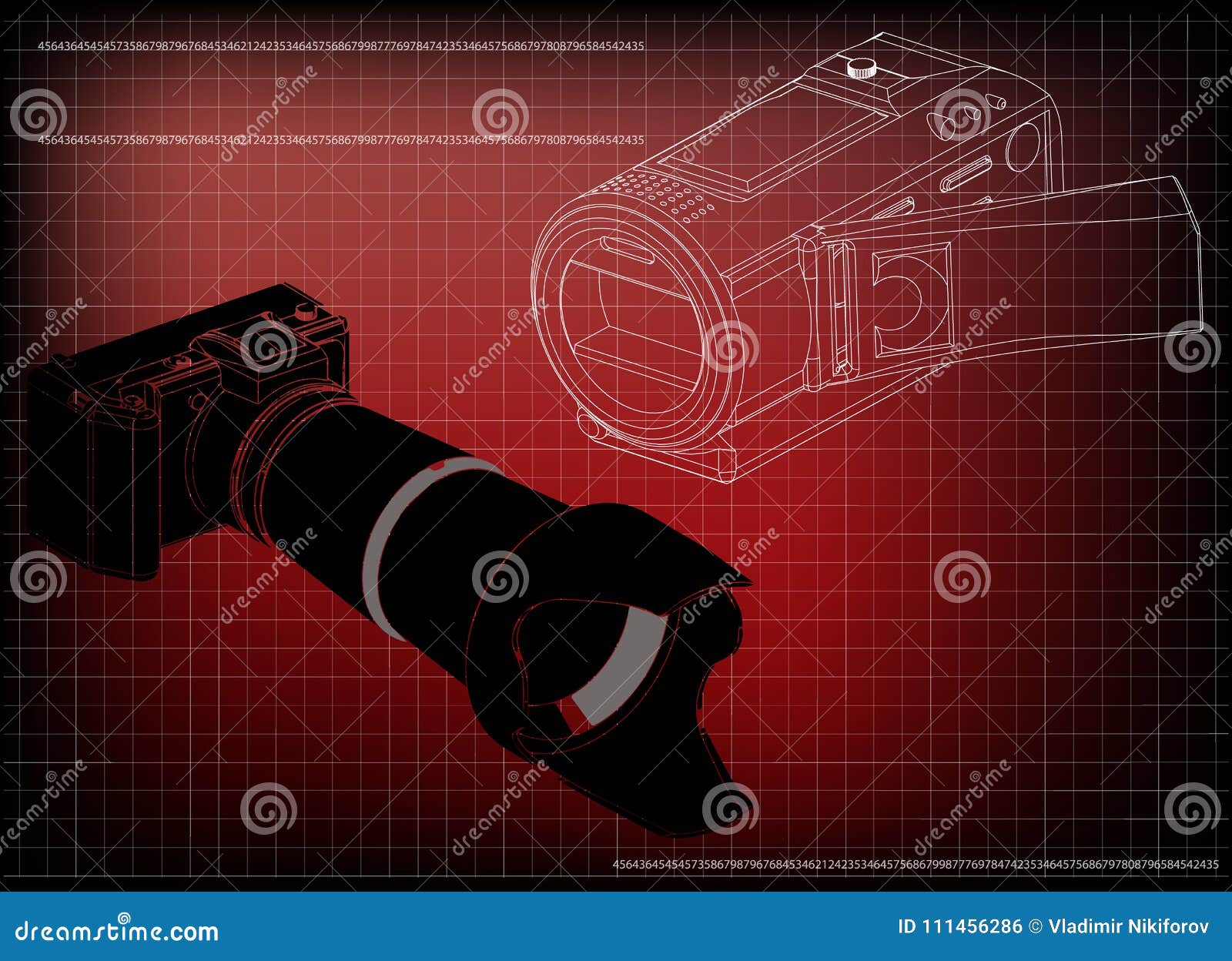 Camera on red stock vector. Illustration of equipment - 111456286