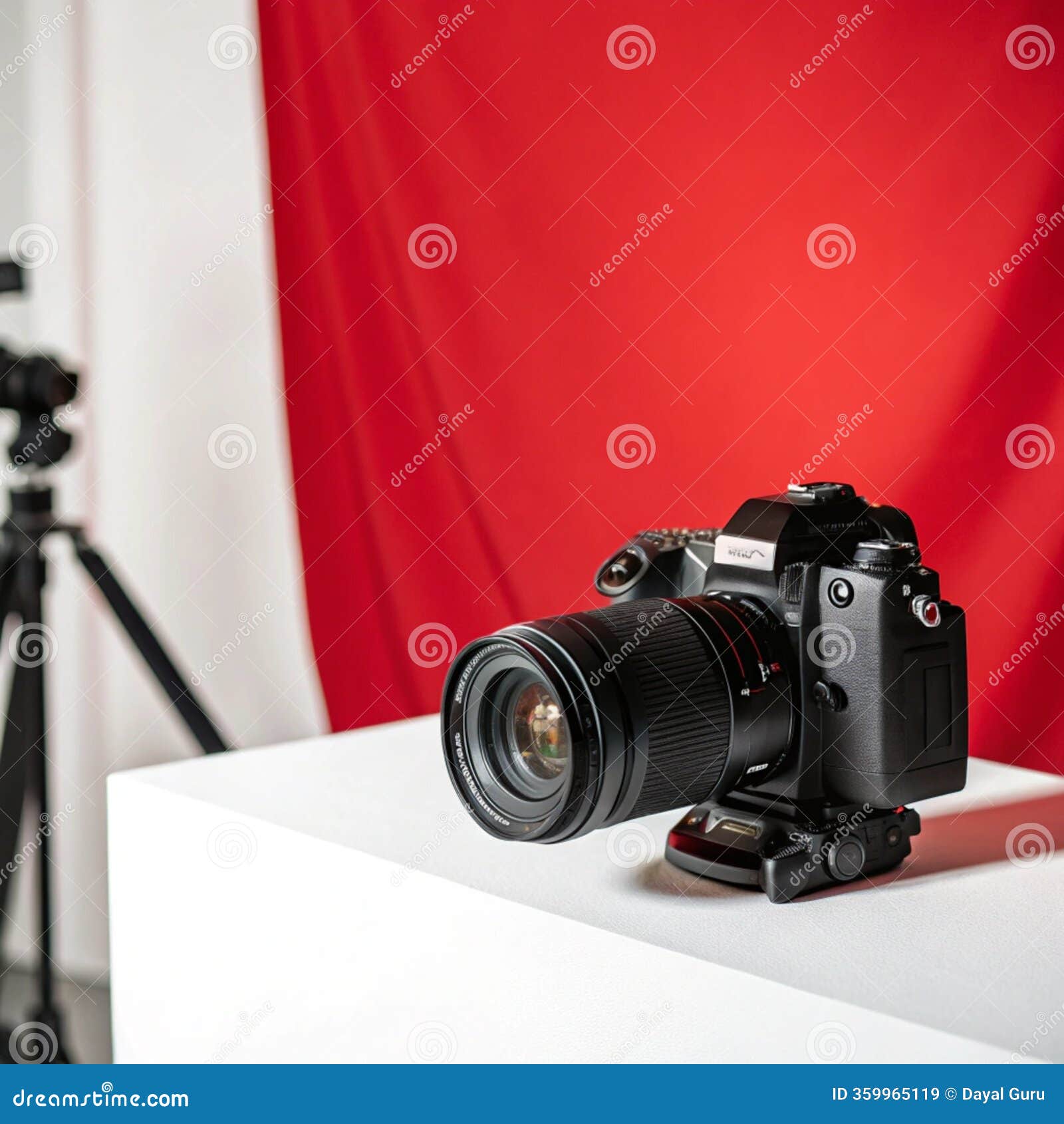 Camera with a Red Background Isolated on White Background Stock ...