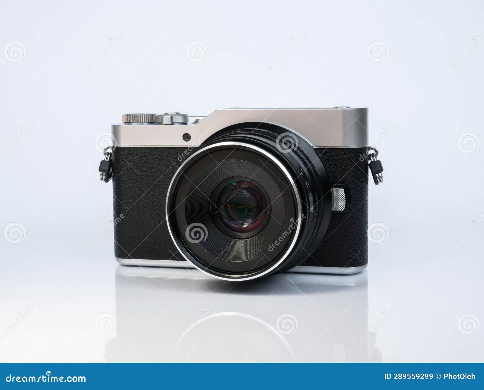 Camera in Retro Style on a White Background with Reflection Stock Image ...