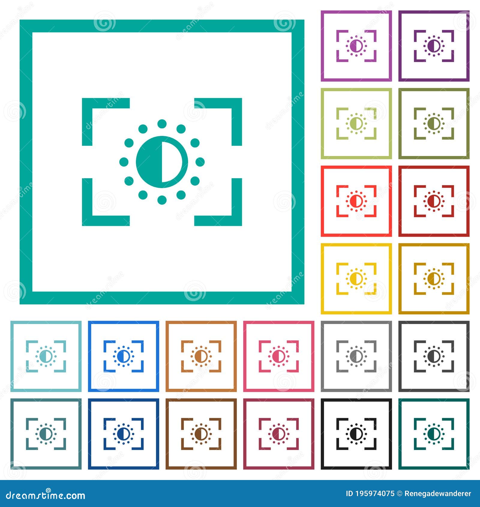Camera Saturation Setting Flat Color Icons with Quadrant Frames Stock ...