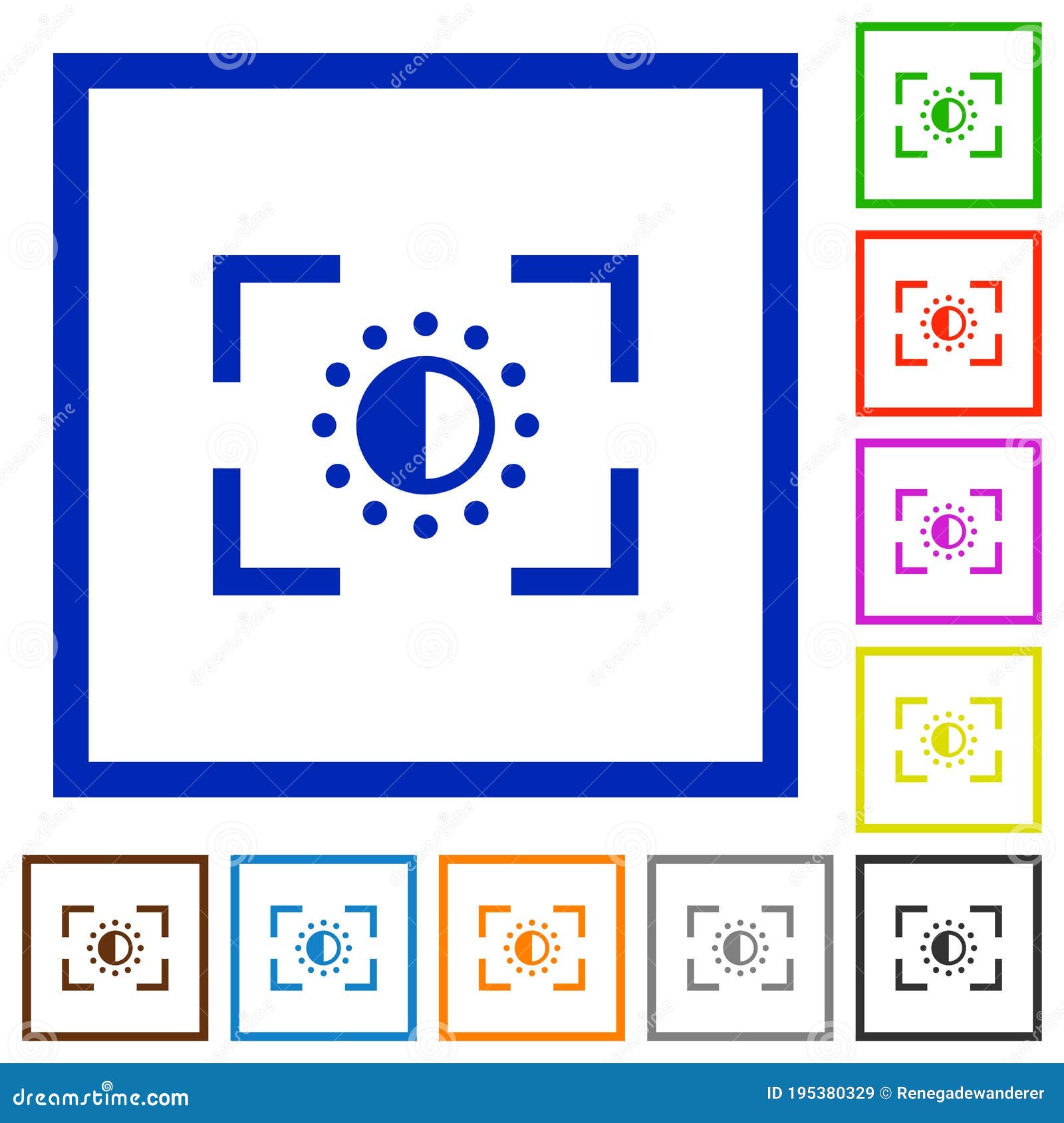 Camera Saturation Setting Flat White Icons In Square Backgrounds Vector ...