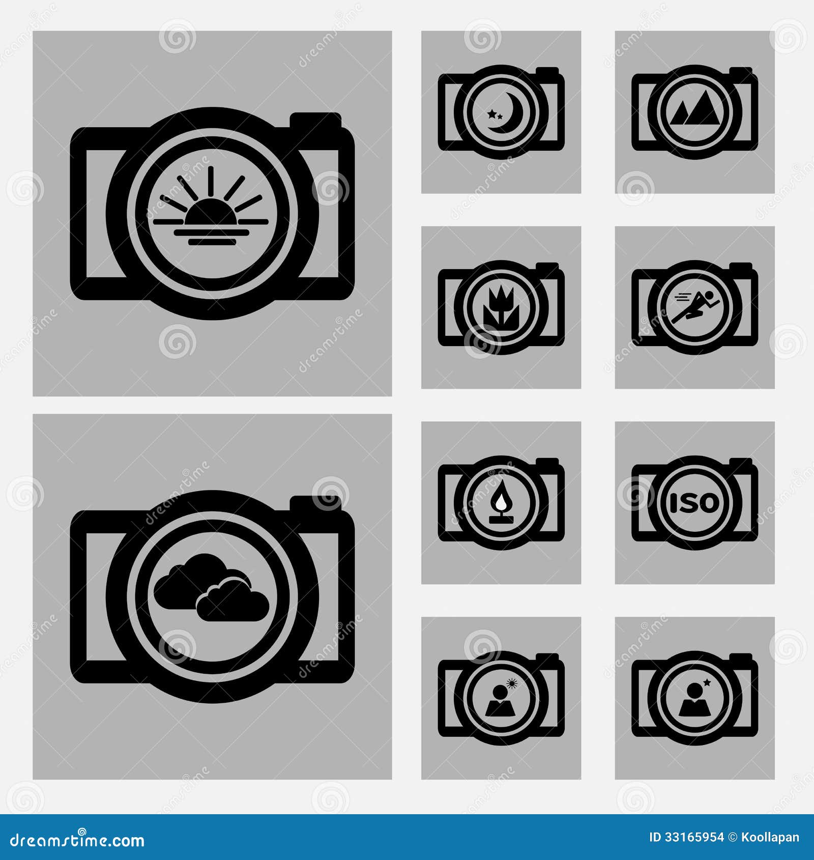 Camera Scene Icons Set Black and White Color Stock Vector ...